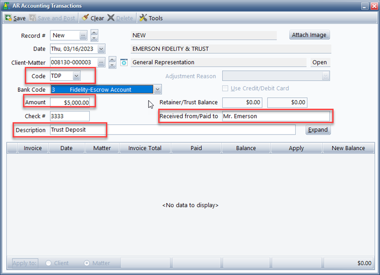 Deposit Transaction Input – Orion Law Management