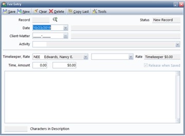 Fee Entry – Orion Law Management