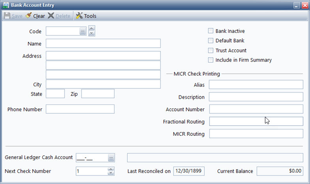 Adding a new Bank Account – Orion Law Management