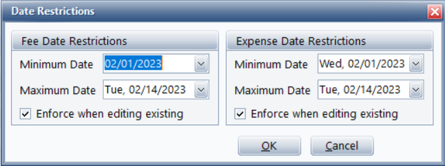 Setting Fee Date Restrictions – Orion Law Management