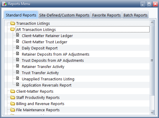 AR Transaction Reports – Orion Law Management