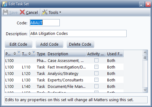 Matter Task Codes – Orion Law Management