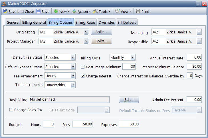 Matter Task Codes – Orion Law Management